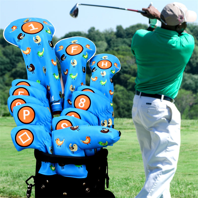 Birdies Blue Leather Golf Iron Head Covers 10pcs/Set – Craftsman Golf