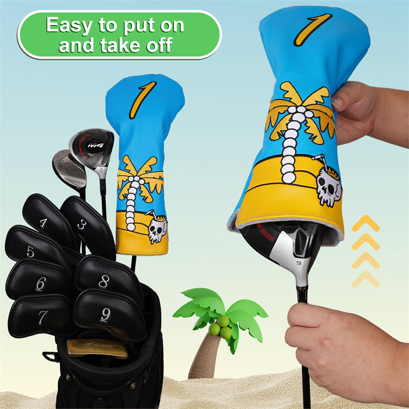 Coconut tree & Skull Leather Golf Club Driver Head Cover – Craftsman Golf